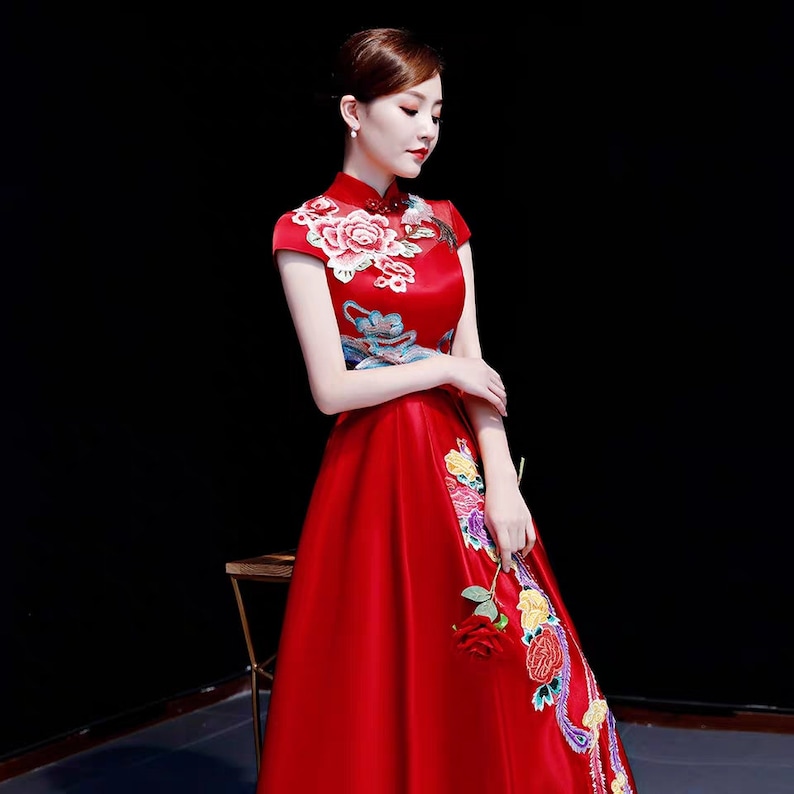 Vintage China Cheongsam in Red Classical Embroidery Pattern - Etsy
