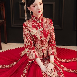 Traditional Chinese Bridal Red Wedding Xiuhe Dress,茹茵 Embroidery ...