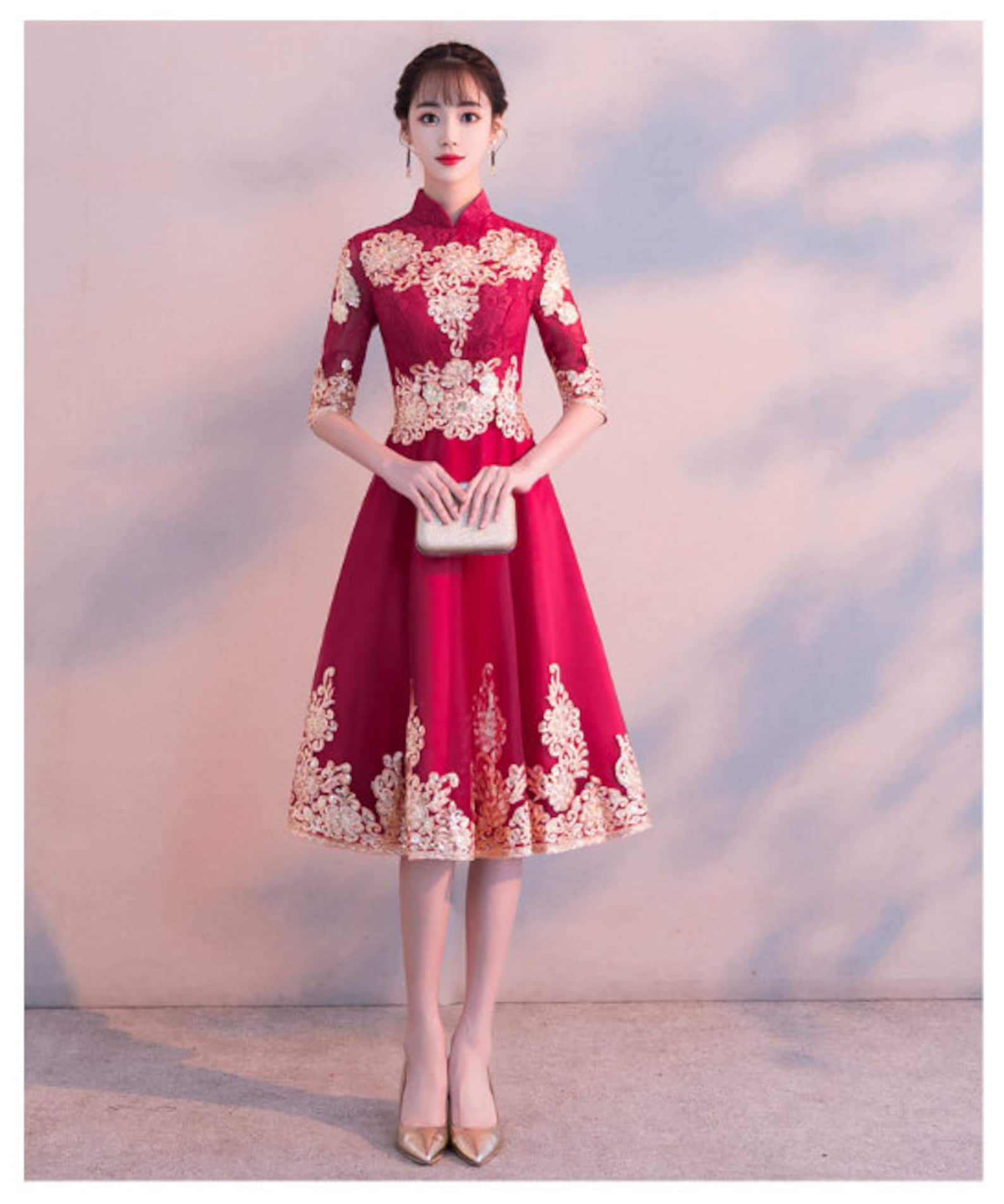Chinese Bride Red Cheongsam, Bridal Wedding Qiapo, Evening Gown Toast ...