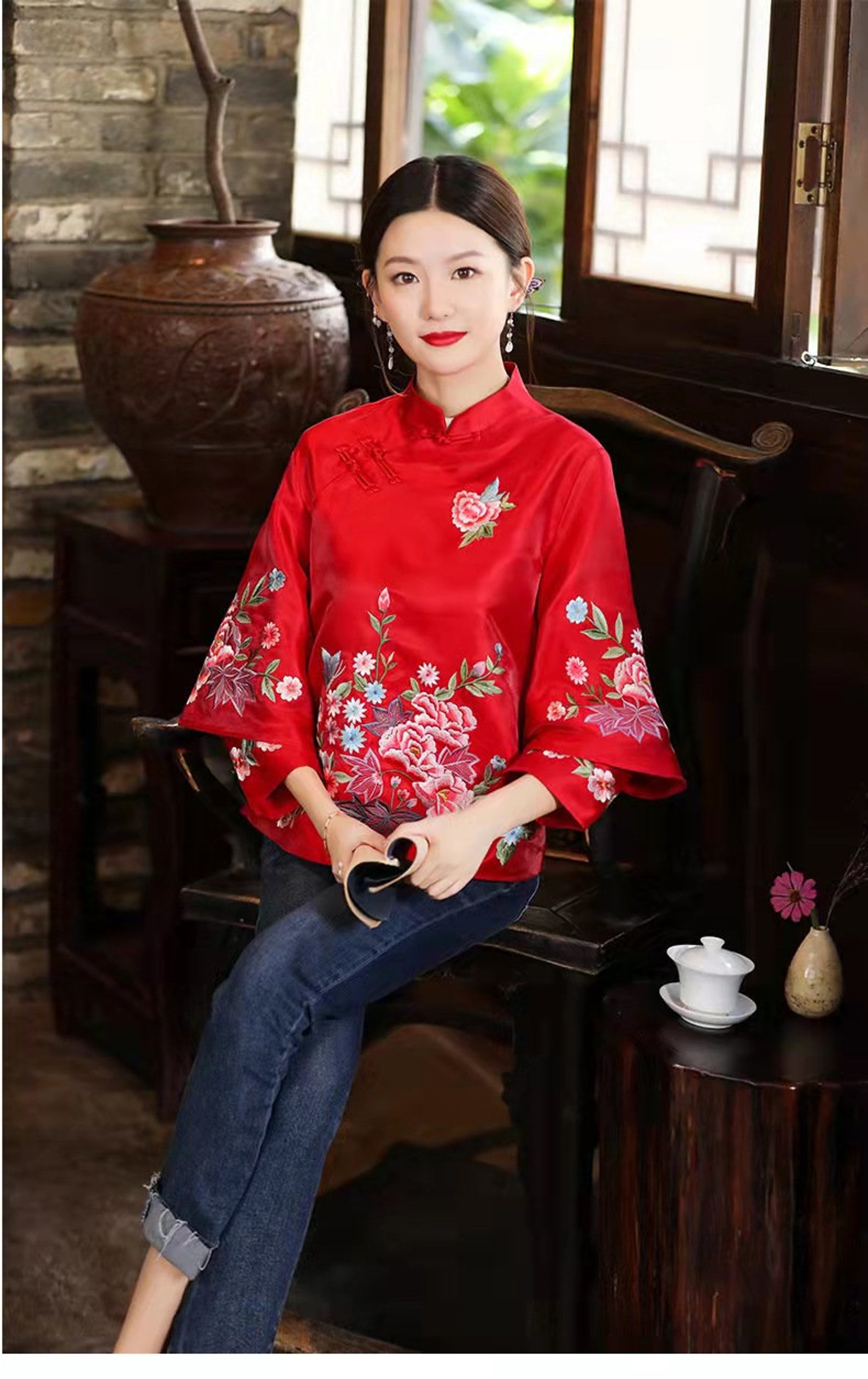 Premium Made Autumn Winter China Cheongsam Top, Chinese Tang Woman ...