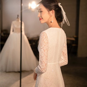 Bridal Wedding Light Dress in White, Modern Lace Dress, Full Length ...