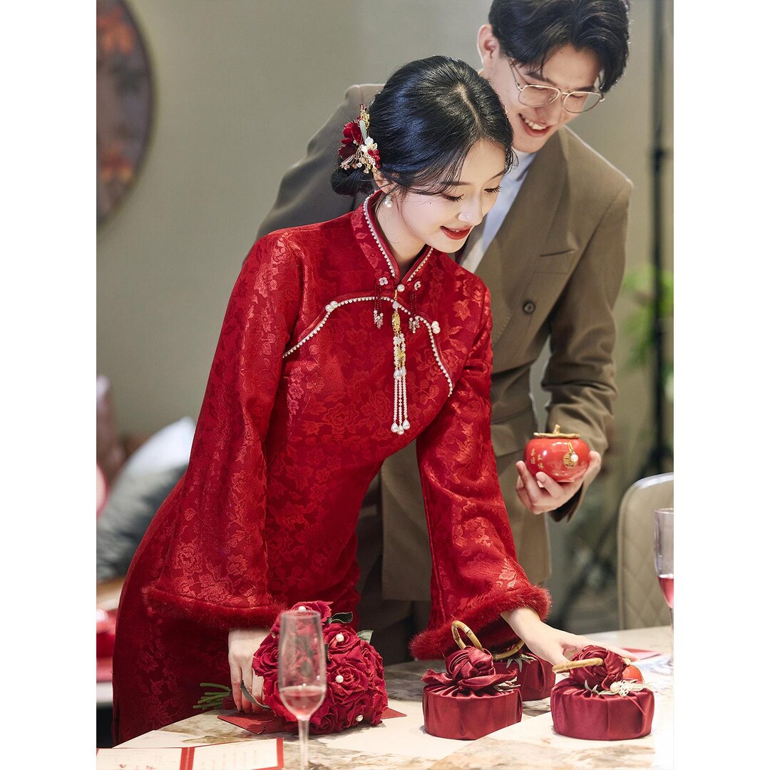 Traditional Chinese Thick Floral Qipao Winter Christmas Lunar New Year ...