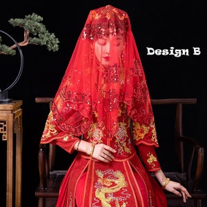 New Design Chinese Bridal Red Lace Cover-up, Bridal Veil With 囍xi ...