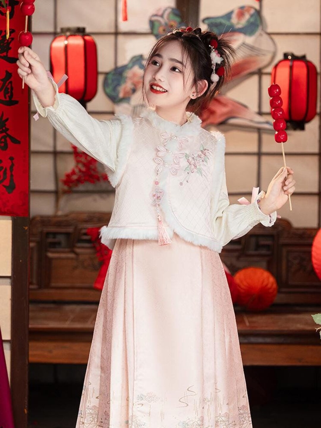 2024 Big Girls CNY& Christmas Happy Series Tang Suit, Top+horse Face ...