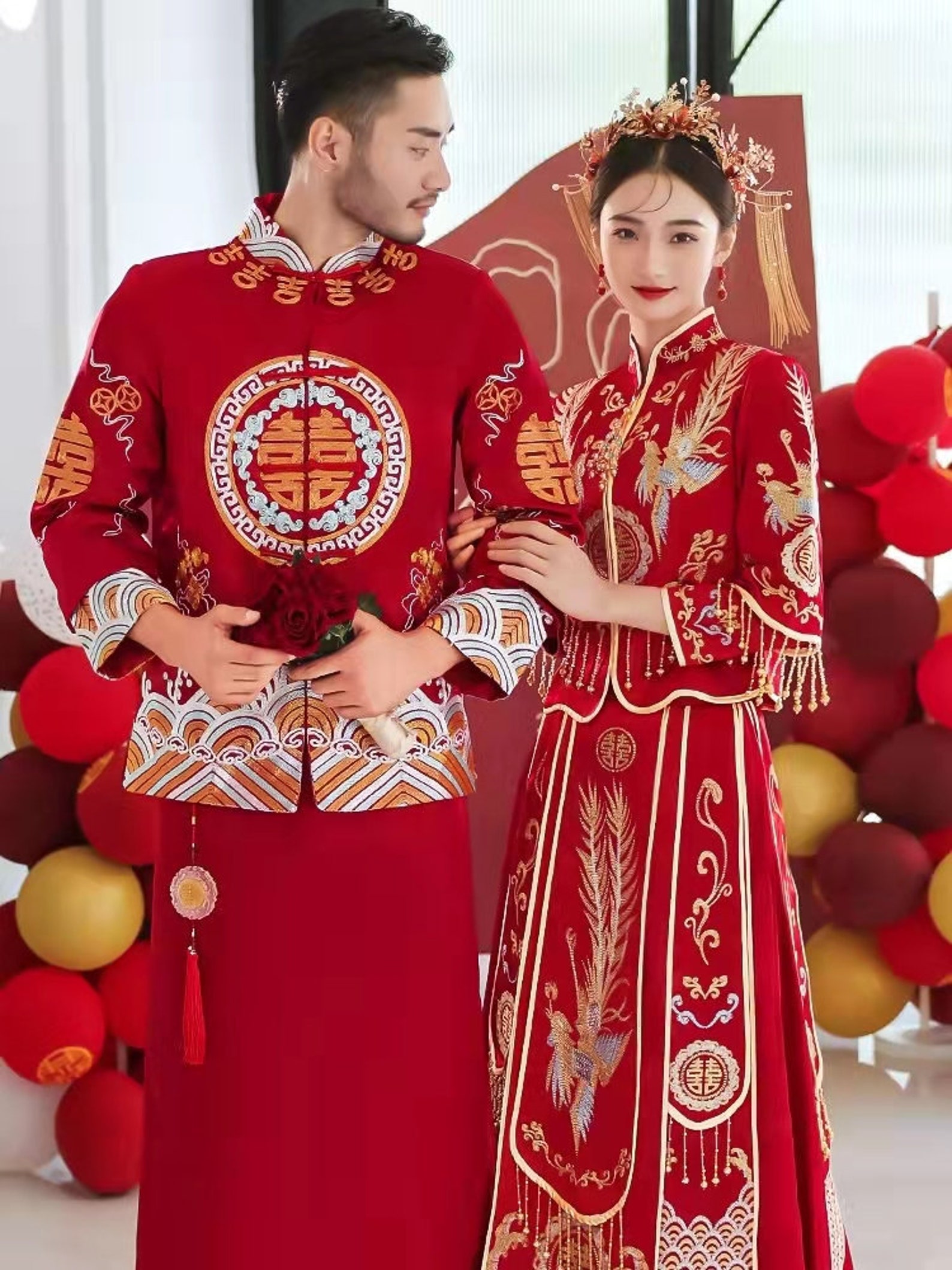 Traditional Chinese Bride and Groom's Red Wedding Xiuhe - Etsy