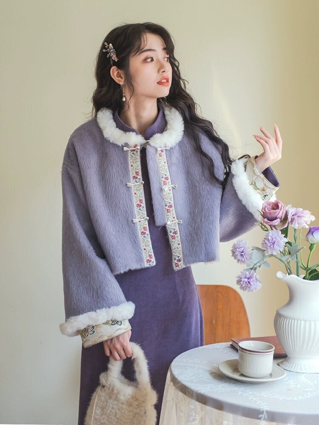 Vintage Purple Wool Coat: Winter Hanfu Jacket With Embroidery - Etsy