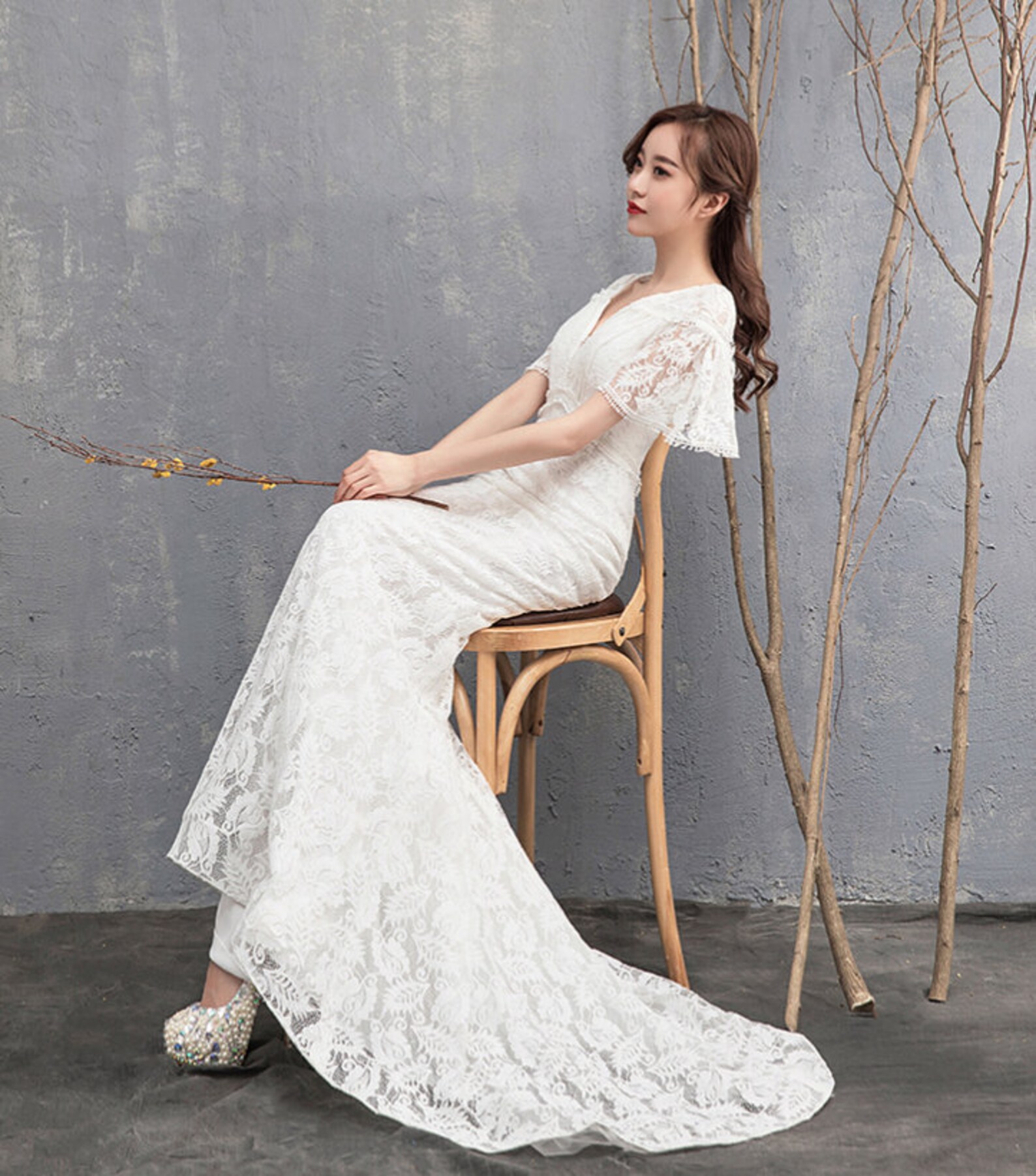 Chinese Bridal Wedding Dress White Lace Qipao Light Dress | Etsy