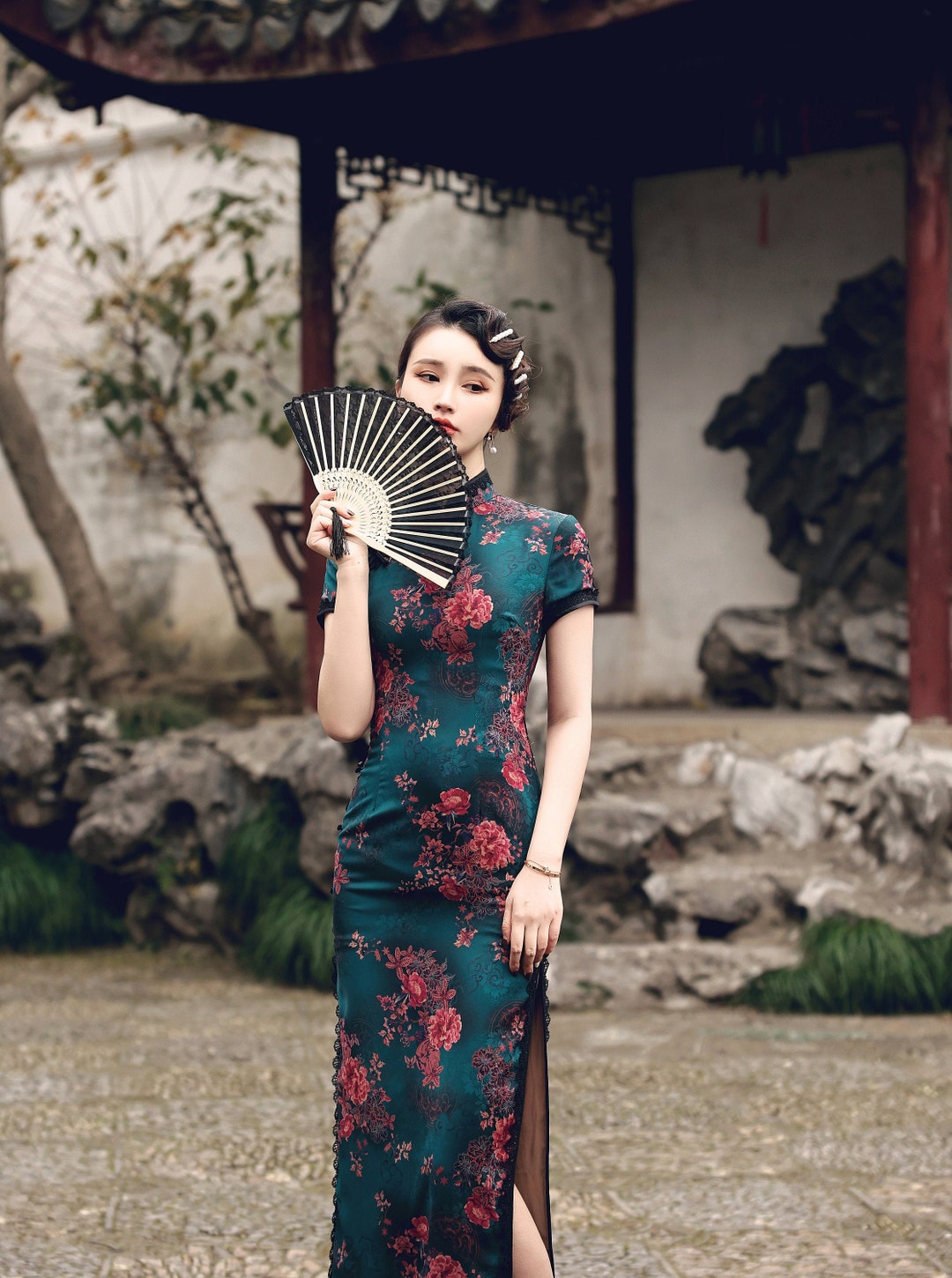 Vintage China Cheongsam Classic Flower Green Qipaotea - Etsy