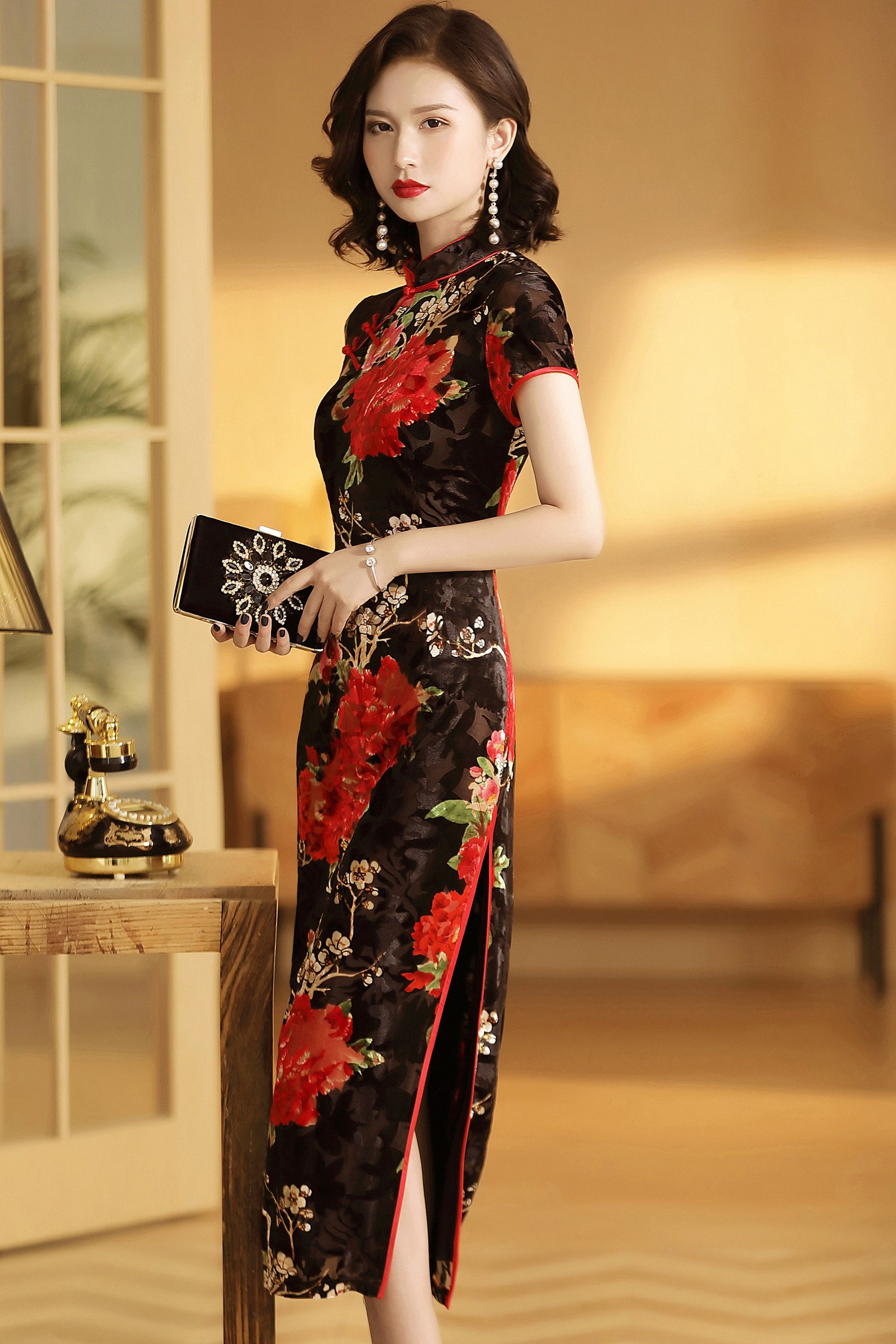 2021 China Cheongsam, Positioning Flower Pattern, Chinese Wedding Bride ...