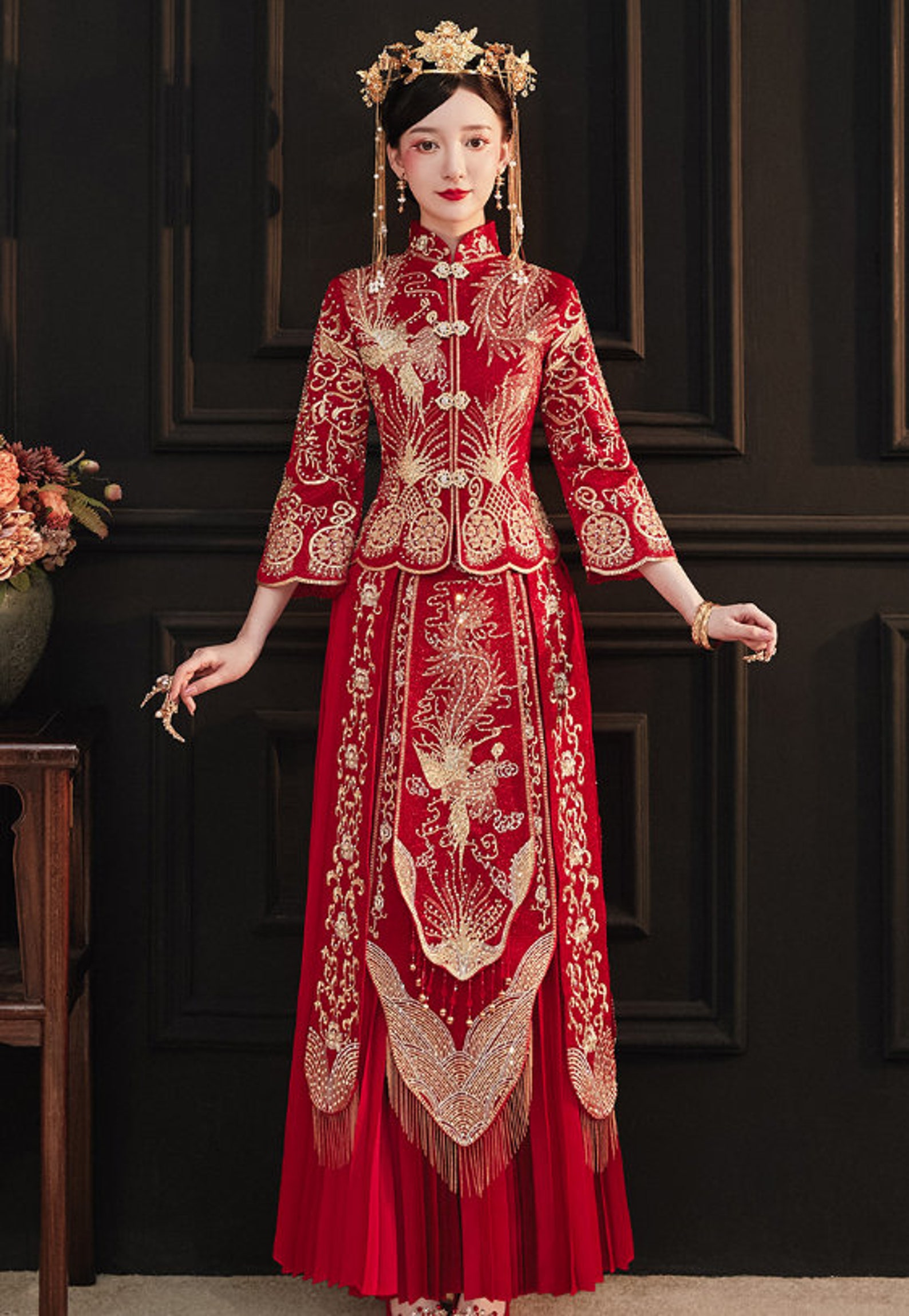 Traditional Chinese Bridal Red Wedding Xiuhe Dress,茹茵 Embroidery ...