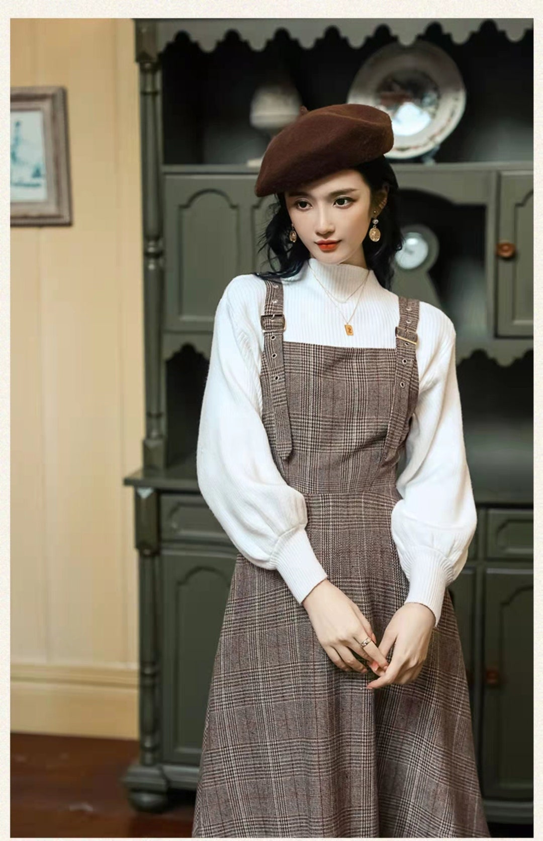 Vintage Herben French Slip Striated Dress With Sweater, Artistic French ...