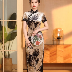 New Spring China Silk Velvet Cheongsam, Classic Plaid Pattern Qipao ...