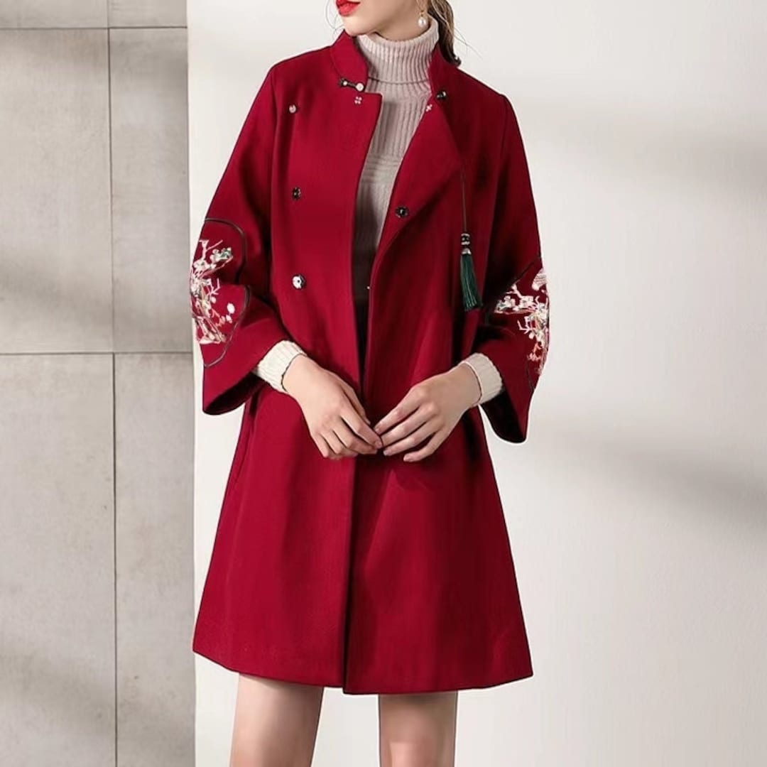 Classic China Wine Red Cheongsam Woolen Coat ,chinese Vintage Jacket ...