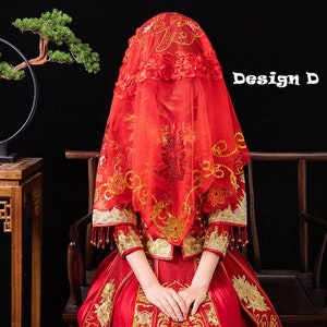 New Design Chinese Bridal Red Lace Cover-up, Bridal Veil With 囍xi ...