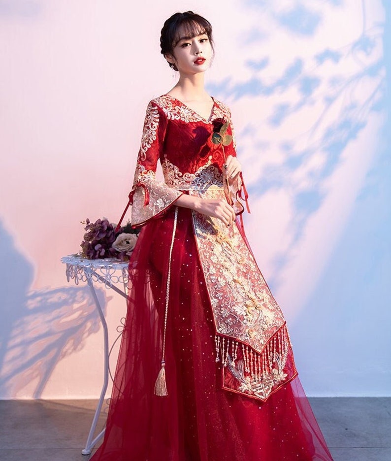 New Design Traditional Chinese Bridal Red Xiuhe Dress Wedding - Etsy