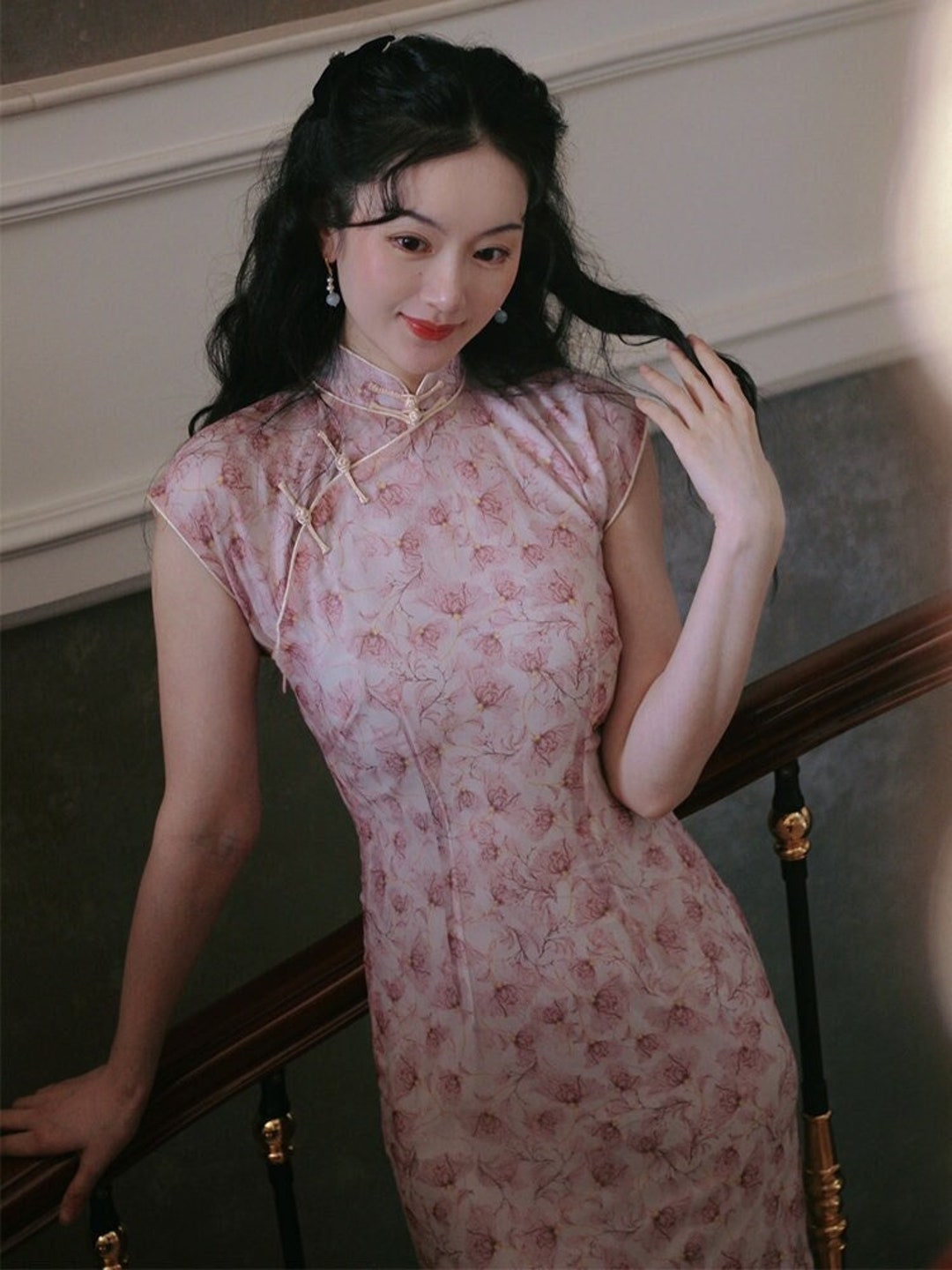Premium Cut HK Cultural Young Lady Qipao《粉红佳人》 Side Pankou Open Closure ...