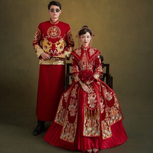 Traditional Chinese Bridal Red Wedding Xiuhe Dress, 红妍惜君 Classic ...