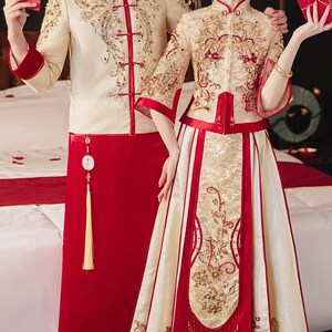 Premium Cutting Champagne+ Red Traditional Chinese Wedding Xiuhe Dress ...
