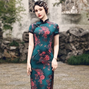 Vintage China Cheongsam Classic Flower Green Qipaotea - Etsy