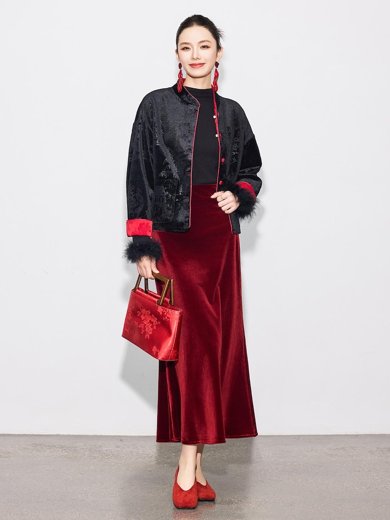 2026 CNY Chinese Style Loose Red Jacket Top, Reversible Black+red ...