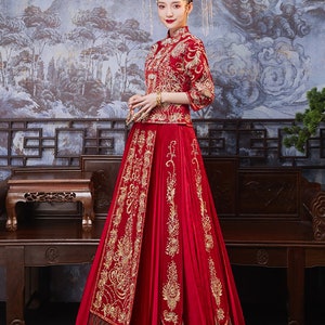 Traditional Chinese Bridal Red Wedding Xiuhe Dress,诗音 Embroidery Flower ...