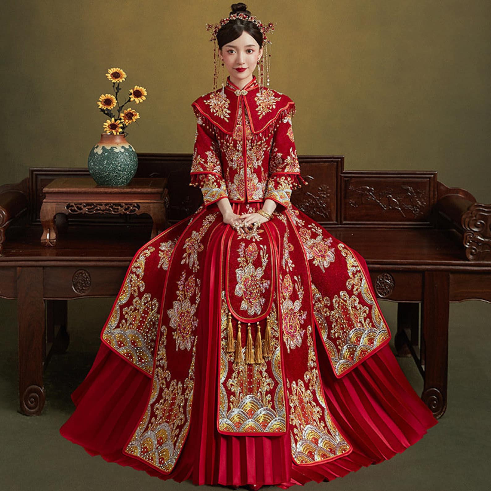 Traditional Chinese Bridal Red Wedding Xiuhe Dress 红妍惜君 - Etsy