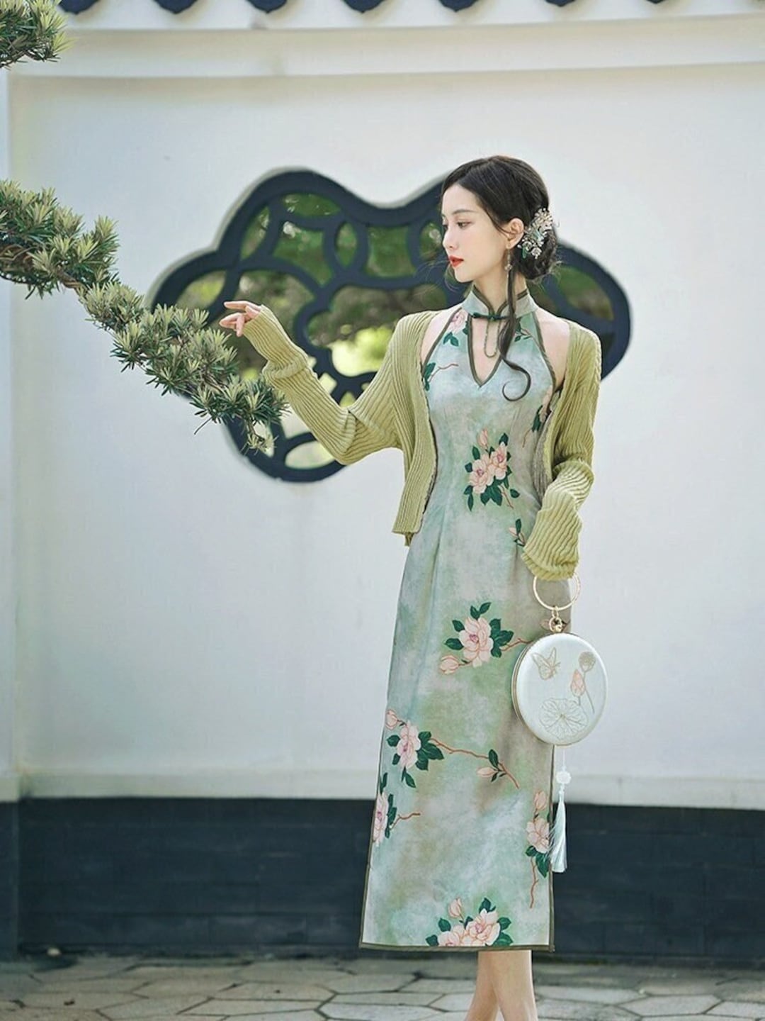 New Design Summer Vintage Green Color Chinese Cheongsam Dress+ Jacket ...