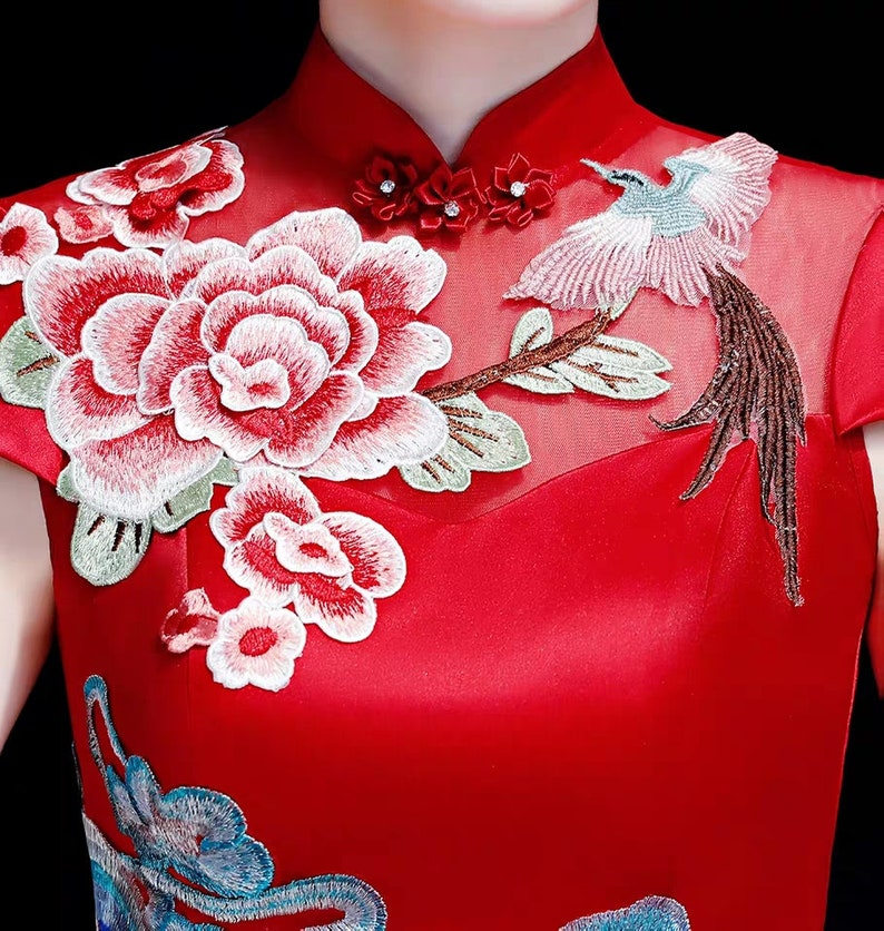 Vintage China Cheongsam in Red Classical Embroidery Pattern - Etsy