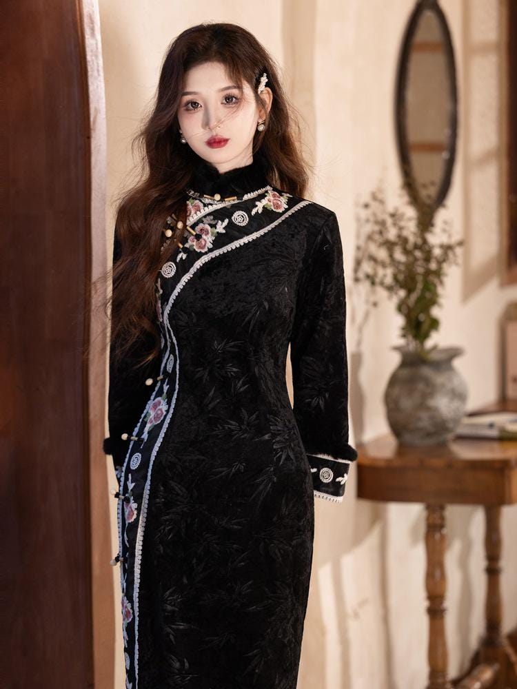 Traditional Chinese Thick Qipao Winter Christmas Lunar New Year, Tang ...