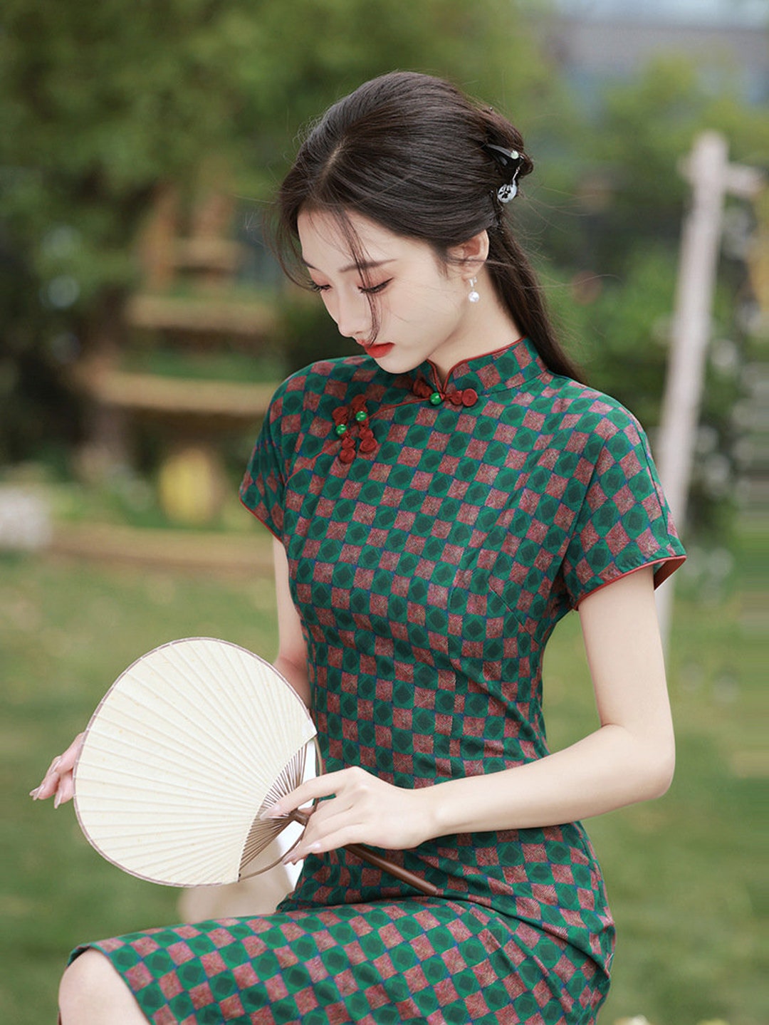 Vintage Plaid Qipao for Petite Lady, Summer Chinese Cheongsam Dress ...