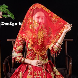 New Design Chinese Bridal Red Lace Cover-up, Bridal Veil With 囍xi ...