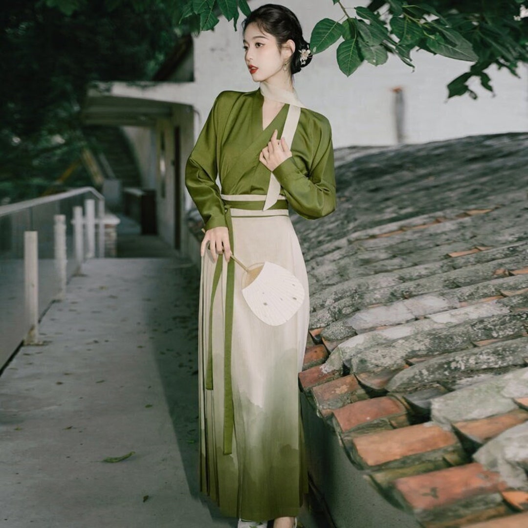 New Design Modern China Hanfu Suit,green Top+beige Skirt, 2 Pieces Art ...