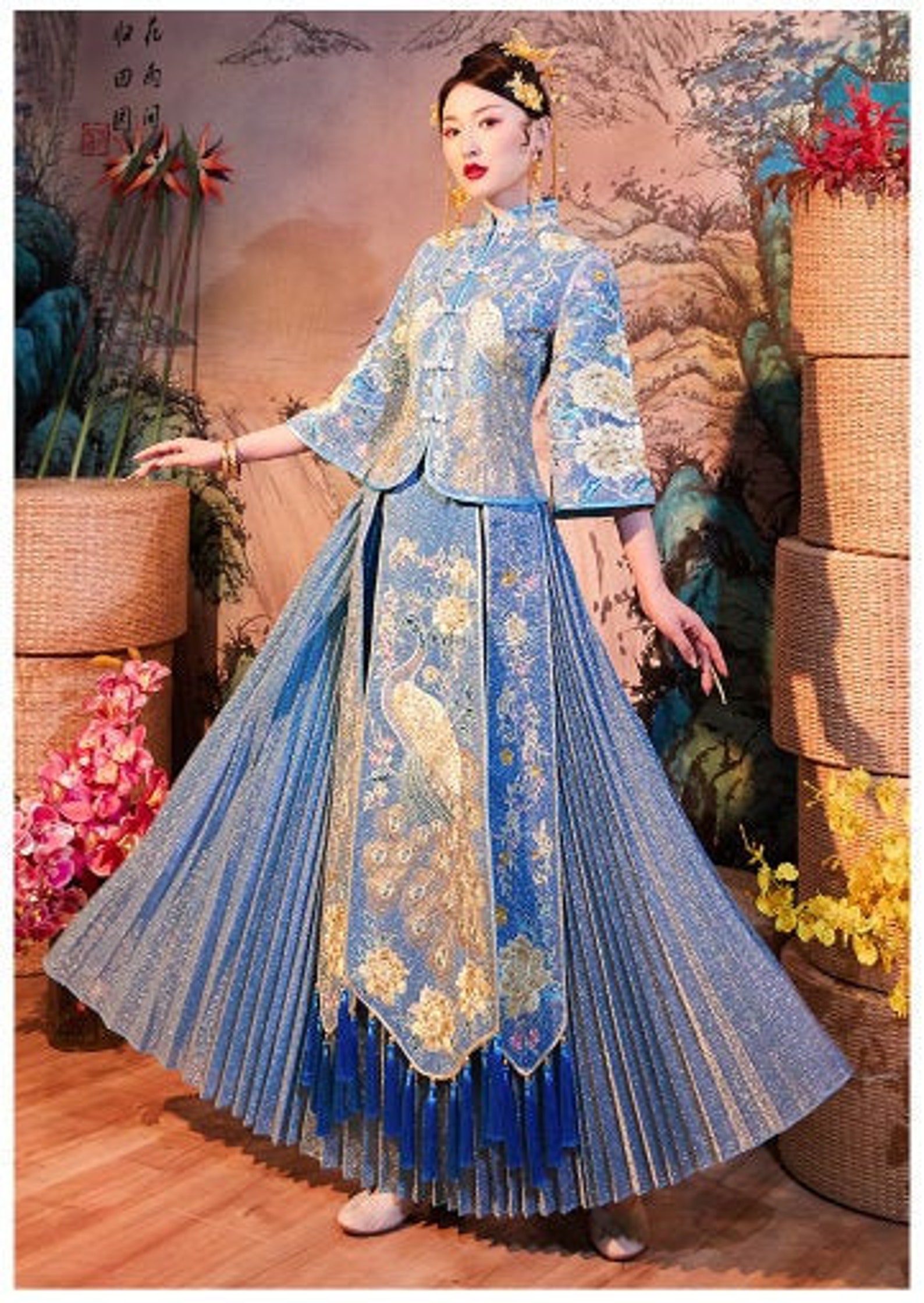 Traditional Chinese Bridal Blue Wedding Xiuhe Dress 孔慈 | Etsy