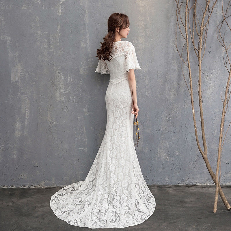 Chinese Bridal Wedding Dress White Lace Qipao Light Dress | Etsy