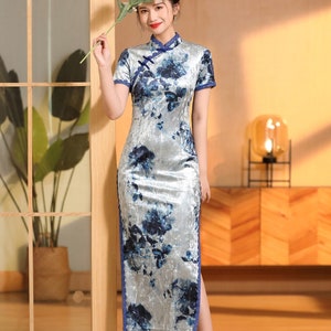New Spring China Silk Velvet Cheongsam, Classic Plaid Pattern Qipao ...