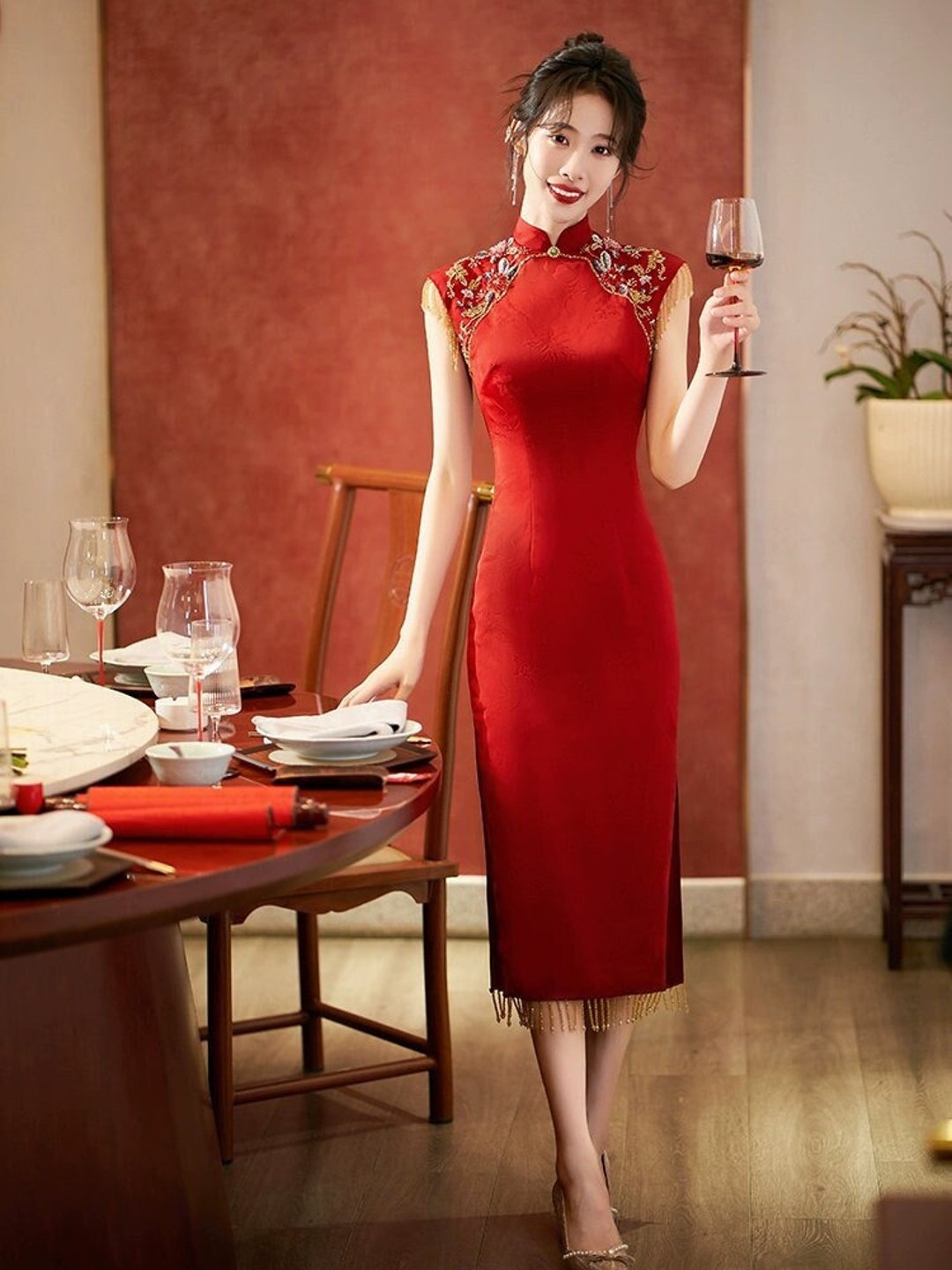 Vintage Chinese Cheongsam Red Dress, China Bridal Wedding Qipao ...