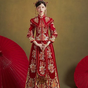 Traditional Chinese Bridal Red Wedding Xiuhe Dress, 红妍惜君 Classic ...