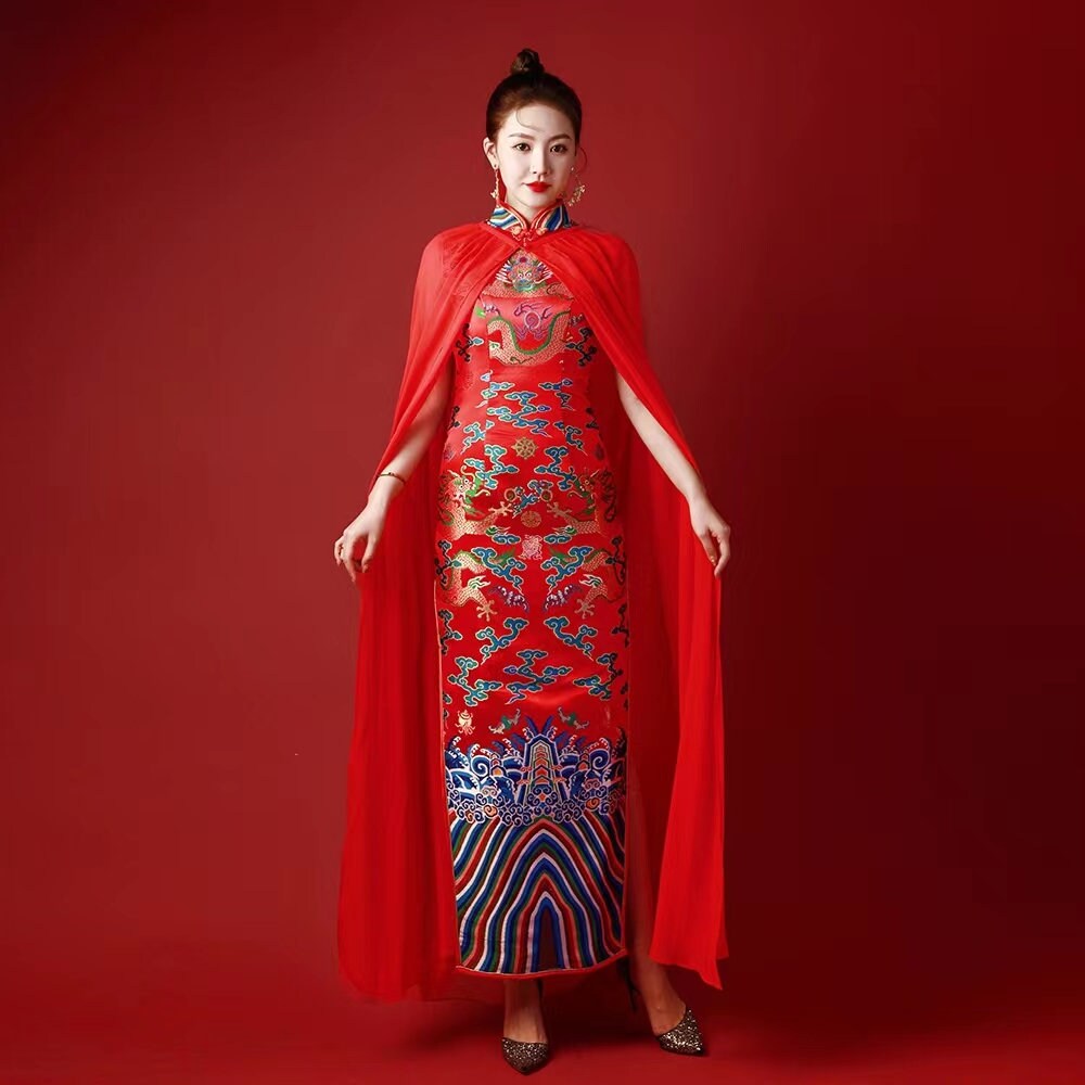 Vintage China Cheongsam in Red Classical Pattern Full Length - Etsy