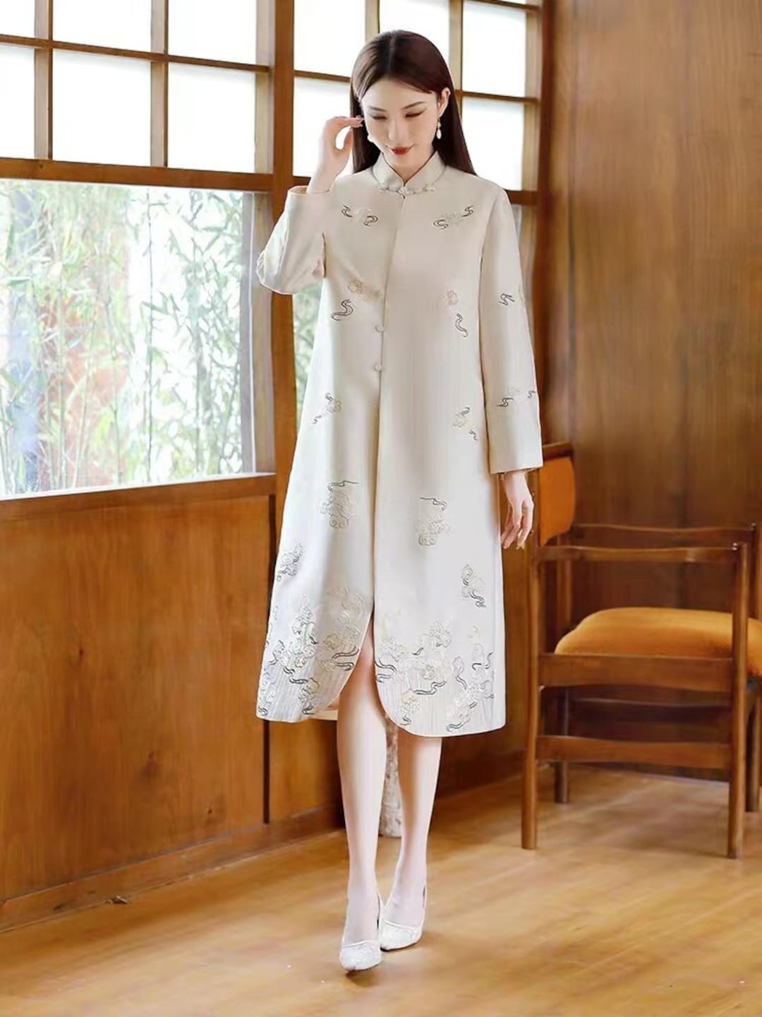 New Classical China Cheongsam Long Jacket Over Size, Vintage Qipao Coat ...