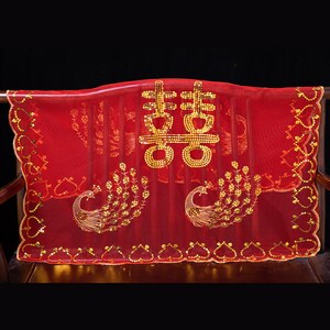 New Design Chinese Bridal Red Lace Cover-up, Bridal Veil With 囍xi ...