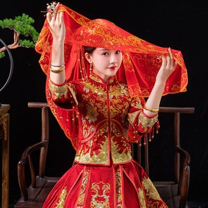 New Design Chinese Bridal Red Lace Cover-up, Bridal Veil With 囍xi ...
