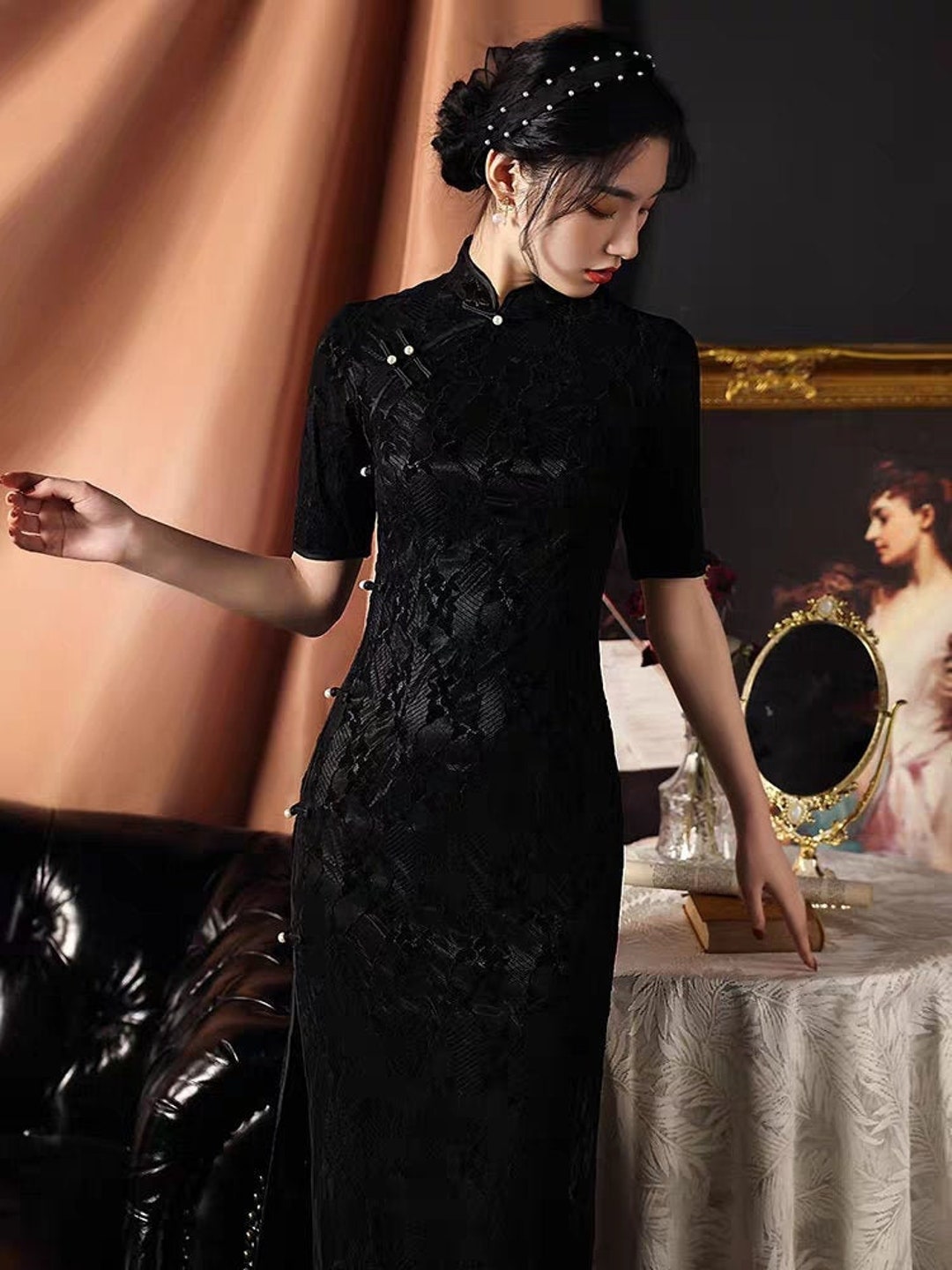 Traditonal China Black Prom Cheongsam Bridal Qipao Dresstea - Etsy