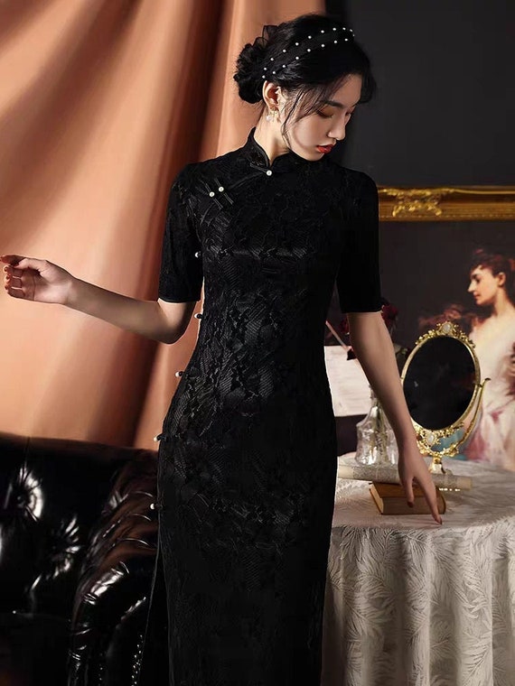 Traditonal China Black Prom Cheongsam Bridal Qipao Dresstea - Etsy