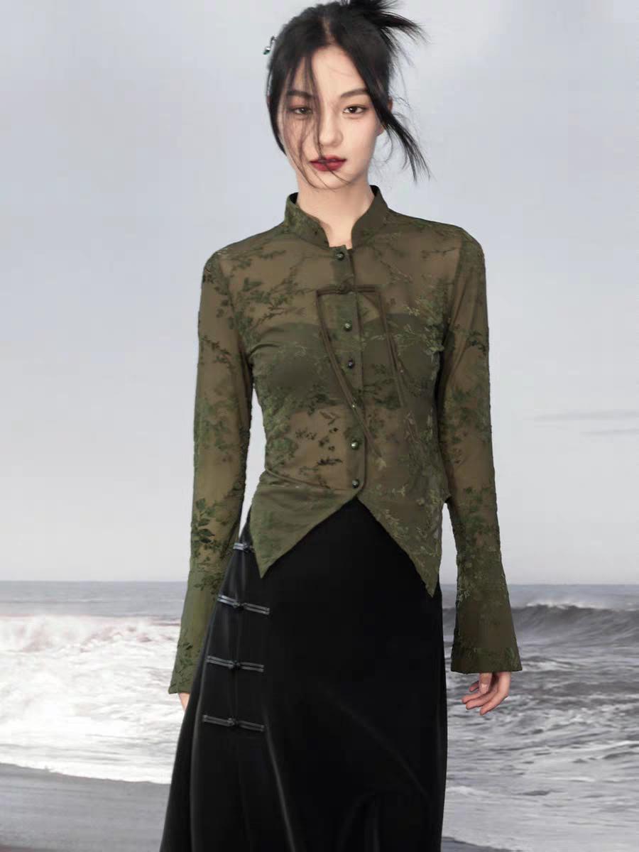 Modern China Hanfu Qipao Jacket, Art Revival Jacket, Stretchy Velvet ...