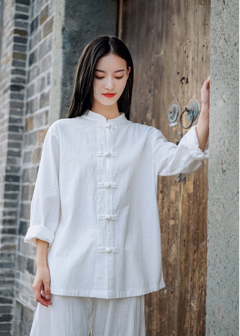 China Tang Suit Girl's Top, Taichi White Jacket, Open String Chinese ...