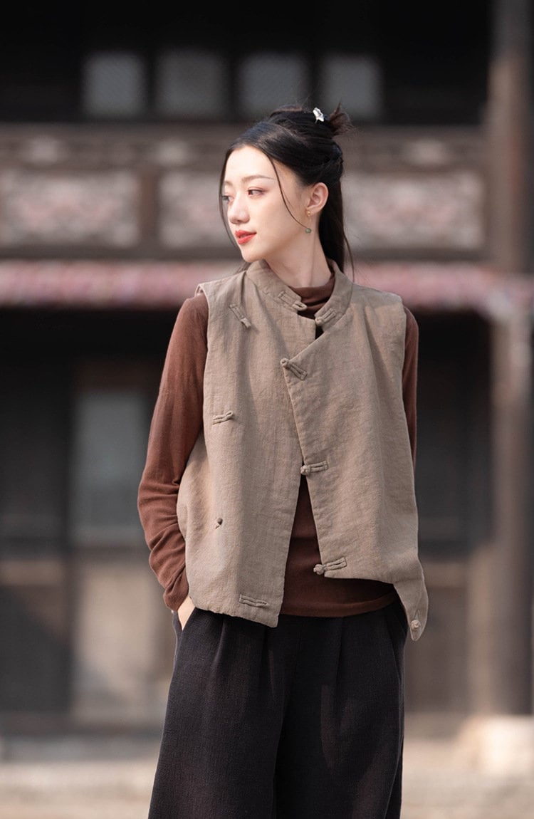 High Class CNY Spring Cotton Linen Tang Dynasty Vest Jacket,cross Neck ...