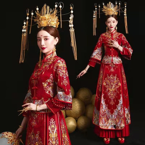 Traditional Chinese Bridal Red Wedding Xiuhe Dress 苏绣 Su - Etsy