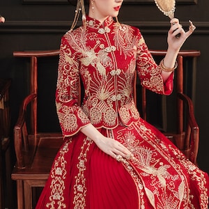 Traditional Chinese Bridal Red Wedding Xiuhe Dress,茹茵 Embroidery ...