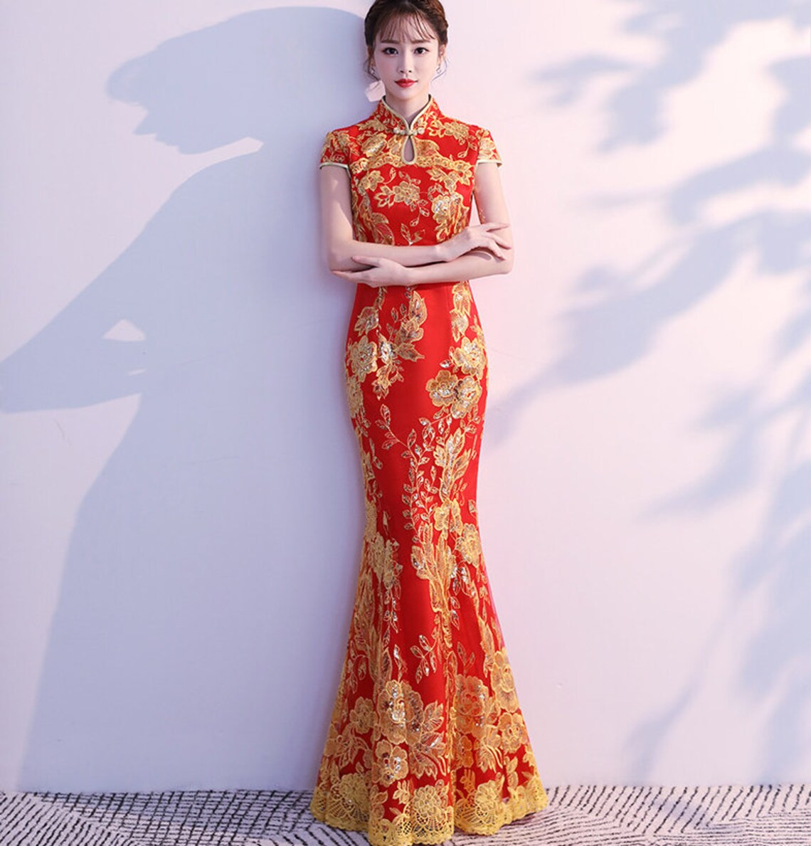 Traditonal Chinese Red Wedding Cheongsam Bridal Qipao Mermaid | Etsy