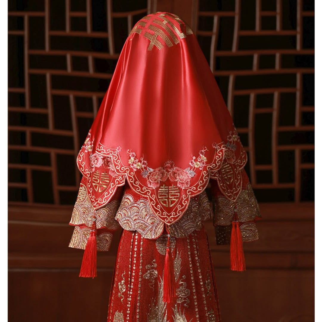 New Design Chinese Bridal Red Cover-up | Bridal Veil With 囍xi | Chinese ...